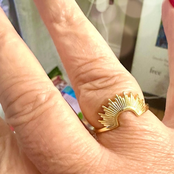 Sun Ring - Rising Sun Ring - Gold Dainty Ring - Spike Ring - Statement ...