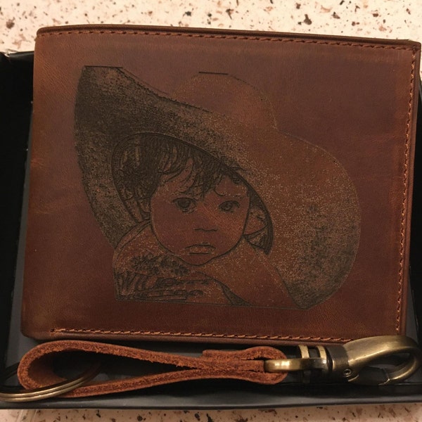 Photo Engraved Wallet With Personalized Message in Gift Box, Bifold ...