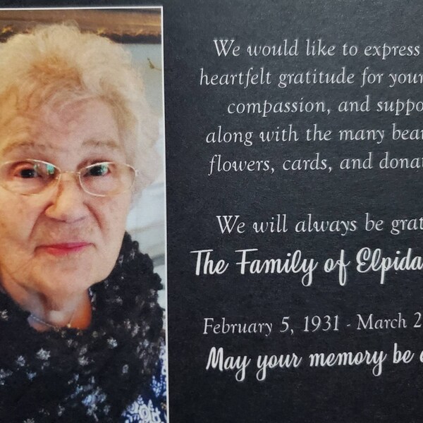 Unique Memorial Card With Photo - Custom Thank You Postcard or Obituary ...