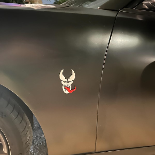 Fender Badges Emblem Venomous V2 Matte Black W/ Red Tongue and White ...