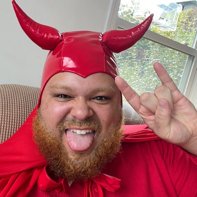 Red Devil Horn Hat, Devil Vintage Bonnet, Devil Hood, Hat With Horns ...