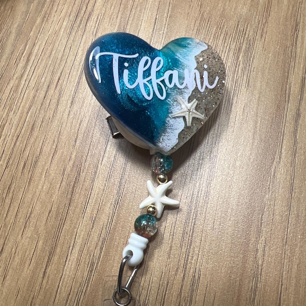 Ocean Badge Reel, Beach Retractable Beaded Badge Buddy, Cute Summer ID ...