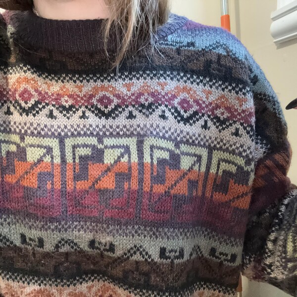 Dark Grunge 90's / Indie / Cabincore Patterned Oversized Pullover ...