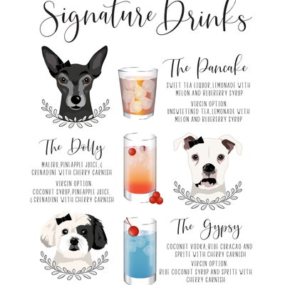 Custom 3 Dog Illustration Signature Drink Sign Print at Home - Etsy