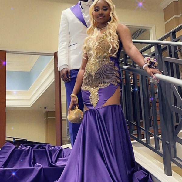 African Prom Dress, Ball Dress, Blue Sequin Mermaid Prom Dress ...