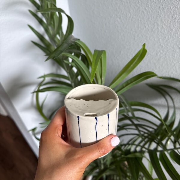 Wave Design Pottery Tumbler, Black Spot Ceramic Mug, Stoneware Dot Tea ...