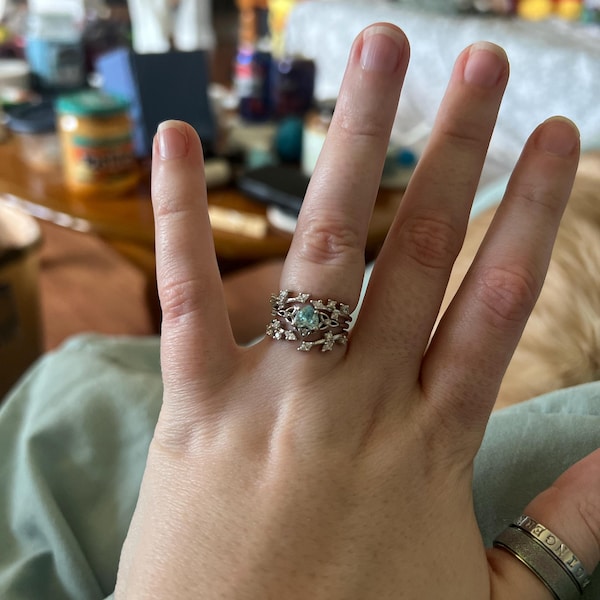 Double Halo Opal Statement Ring/ Silver Opal Ring/ Gemstone Engagement ...