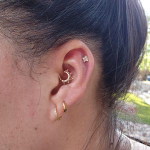 14k Solid Gold Flower Rook Earring Gold Rook Piercing Eyebrow Ring ...