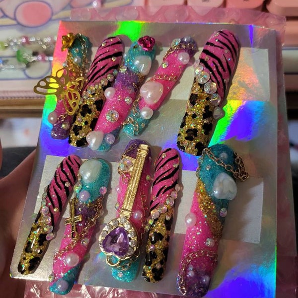 Pink Hime Kawaii 3D Deco Gyaru Lolita Princess Nails - Etsy