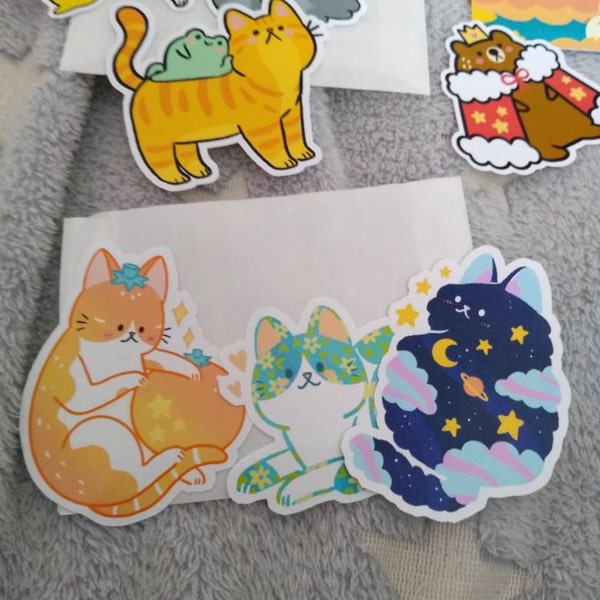 Super Cute Magical Cat Stickers Set of 3 Gloss Illustrated Stickers ...