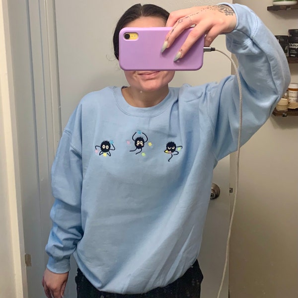 Kawaii Soot Sprite Embroidered Crewneck Sweatshirt, Anime Lover Gift ...