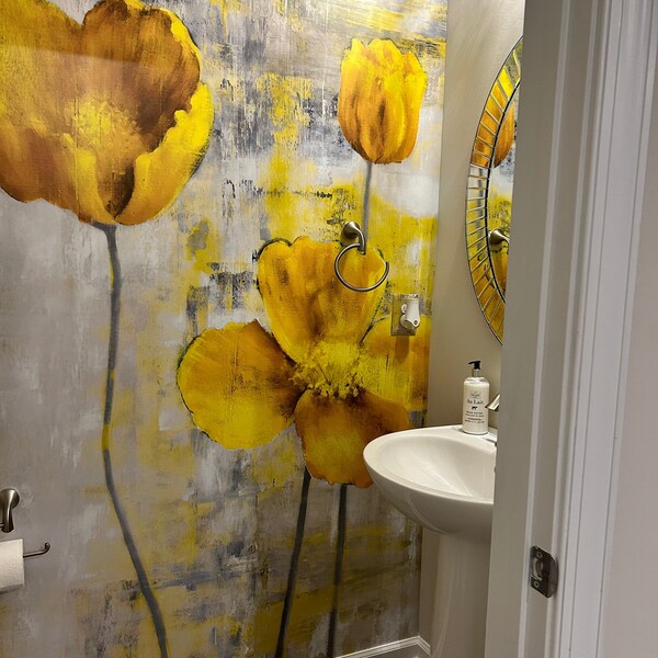 Custom 3D Retro Abstract Yellow Color Flowers Wallpaper / Peel and ...