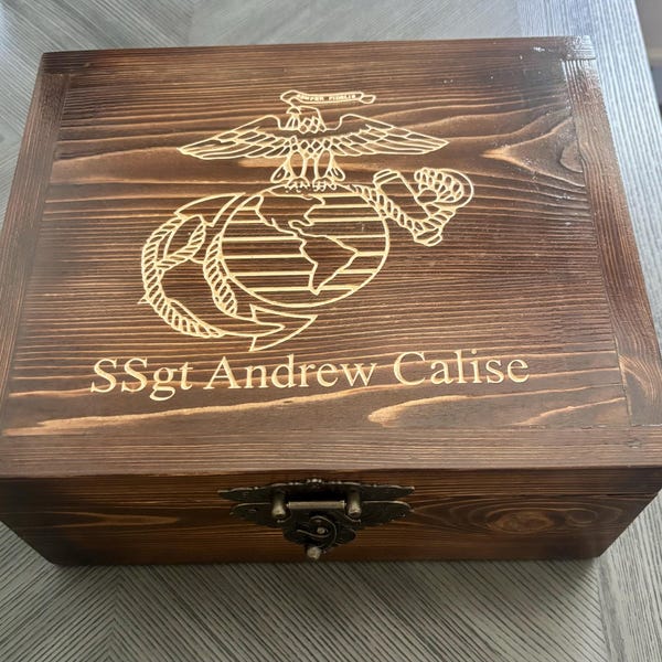 USMC Memory Box for Marines and Veterans, A Large Wooden Box ...