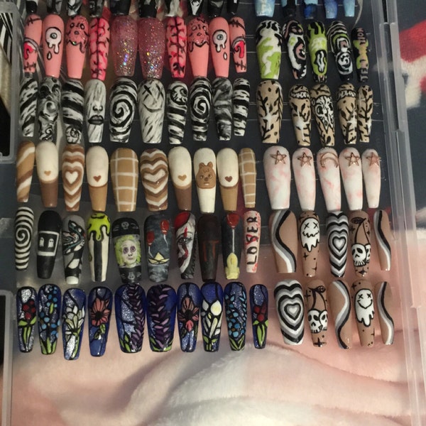 Press on Nail Storage Box Organize Fake Nail Set Acrylic Box Glue on ...