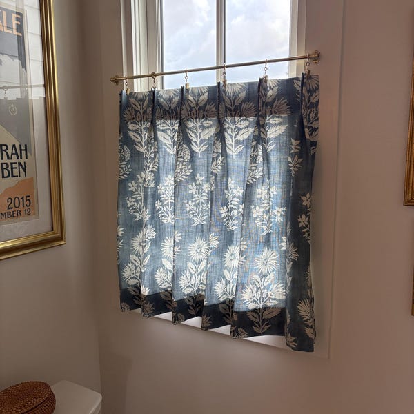 Pleated Lynn Block Print Cafe Curtain , Tier Curtains, Kitchen Curtains ...