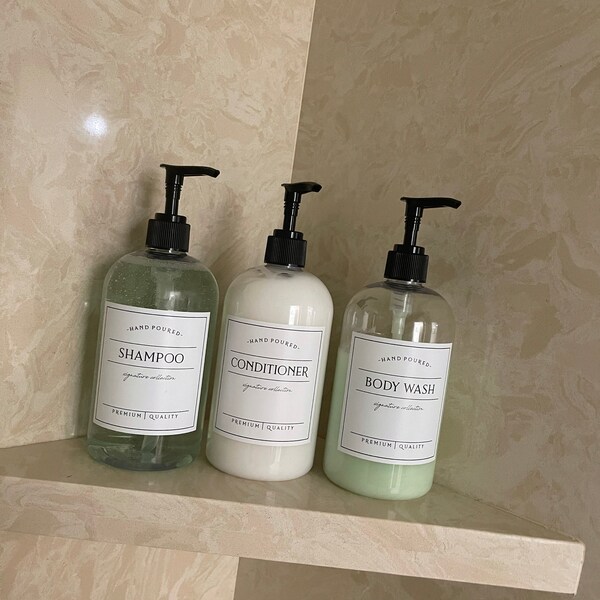 CLEAR - Set of 3 - 16oz PLASTIC Shampoo, Conditioner, Body Wash Bottles ...
