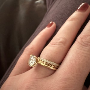 1.3ct Moissanite Toi Et Moi Ring, Solid Gold Emerald and Pear Cut ...