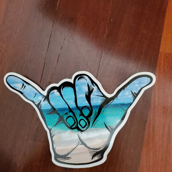 6" Beach Sticker Hang Loose Hand Ocean Surfing Shaka Die Cut Vinyl ...