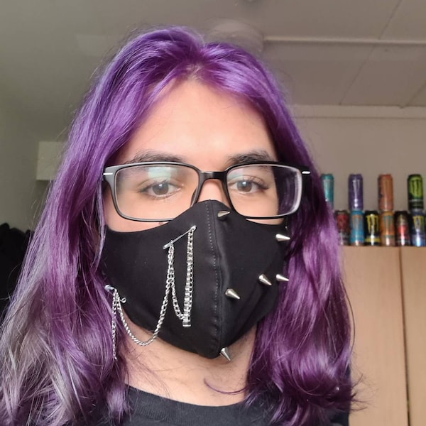 Black Punk Mask With Spikes and Chain, Goth Mask With Filter Pocket ...