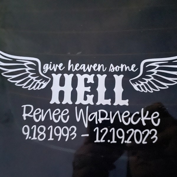 Give Heaven Some Hell Bereavement Car Decal, Angels Wings Memorial Car ...