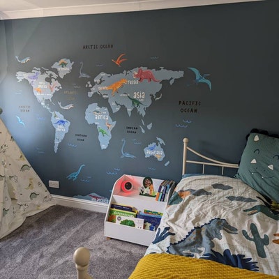 Dinosaur World Map Wall Sticker / World Map Wall Decal / Map - Etsy