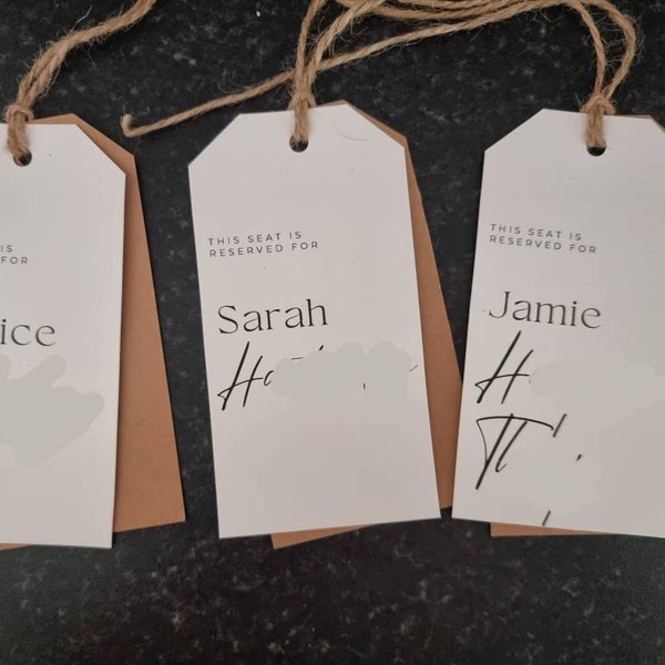 Wedding Reserved Seat Tags, Hammered or Smooth Card, Twine Ribbon - Etsy