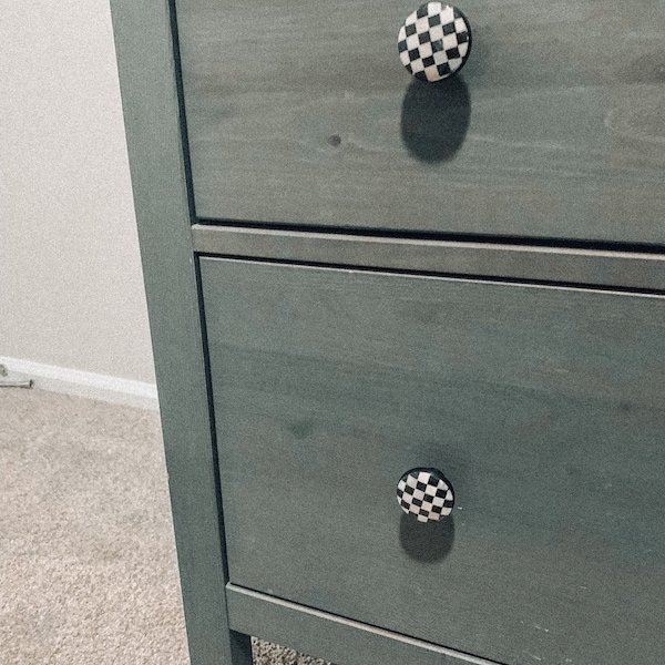Checkered Bone Cabinet Knob: Black and White Vintage Decor - Etsy