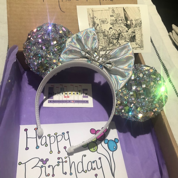 Magic Mirror Inspired Iridescent Silver Crystal Mouse Ears Headband ...