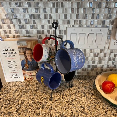 Wrought Iron 4 Coffee Mug & Tea Cup Rack Holder Metal Tree Stand ...