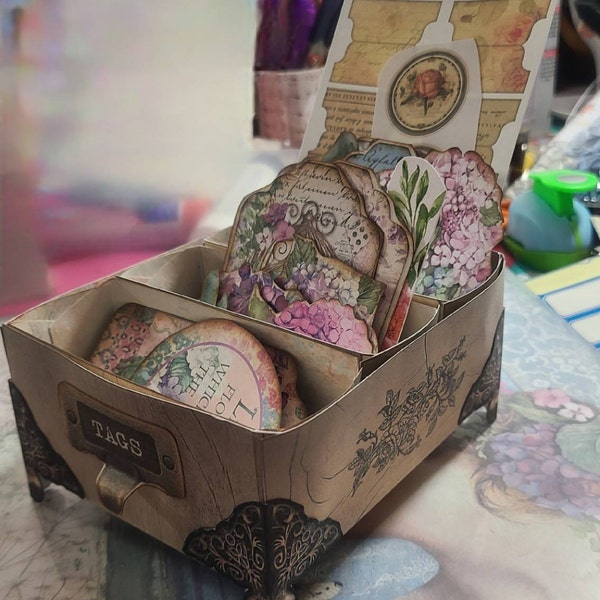 Faux Wood Tag Box, Tags, Ephemera, Shabby Pink, Storage, With Feet ...