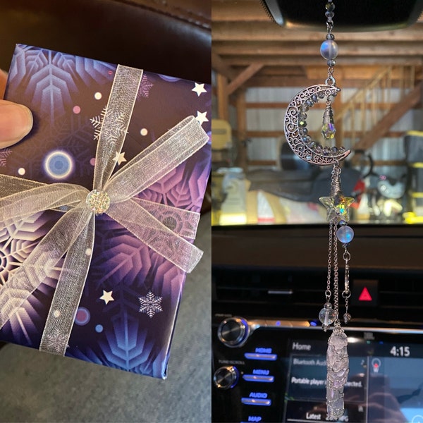 Shiny Crescent Moon Suncatcher, Rearview Mirror Car Charm, Window Decor ...