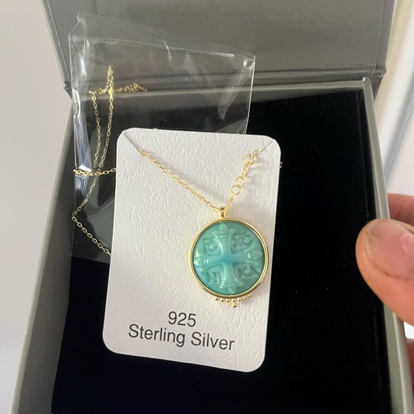 Intaglio Glass Ancient Greek Cross Necklace, Silver Glass Carved Cross ...