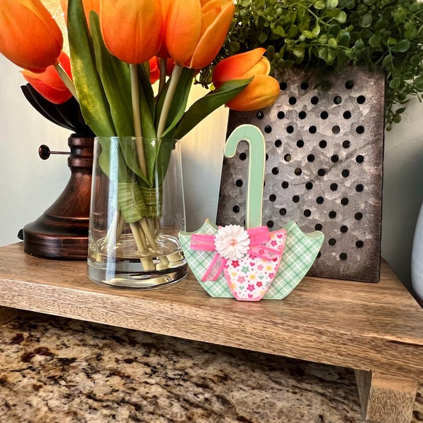 Spring Tiered Tray Decor, Umbrella Decor, Rain Decor, Wooden Umbrella ...