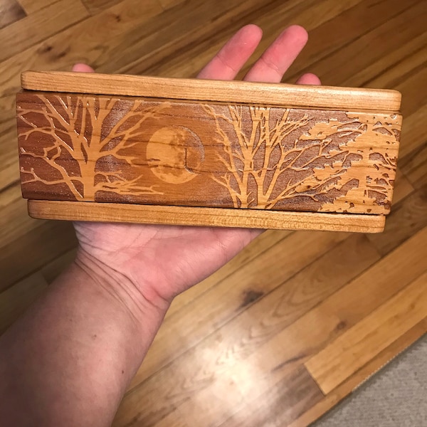 Forest With Moon 7 Day Pill Box, Wooden Pill Box, Lacquer & Oil Finish ...
