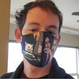 Meme Angry Woman Vs Cat Face Mask Crying Cat Meme, Meme Fabric Mask ...