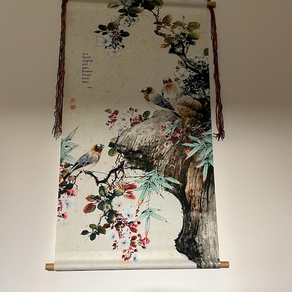 Zen Bird Print Wall Hanging: Japanese Art Tapestry - Etsy
