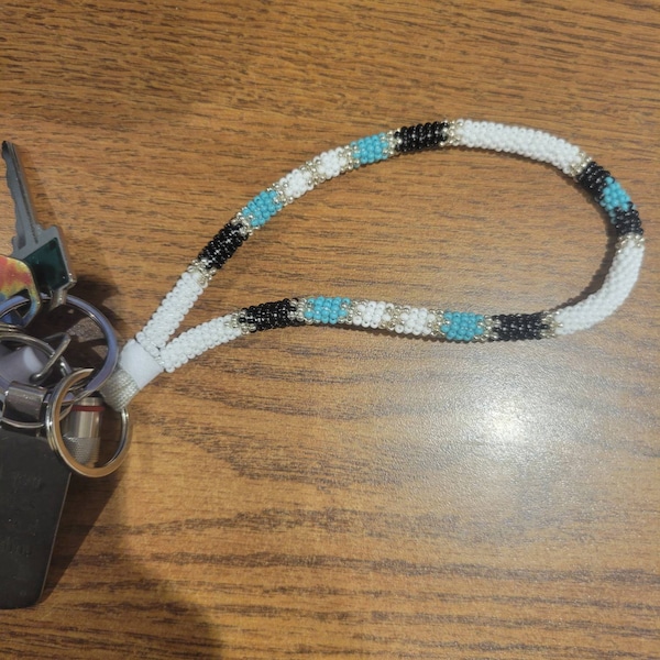 Beaded Custom Color Key Chain, 8” Wristlet Beaded Keychain, Beaded ...