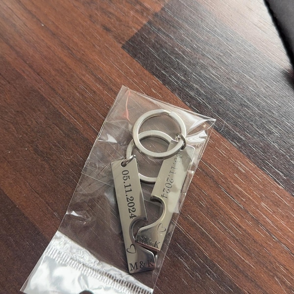 Custom Engraved Heart Couple Keychain Set, Wedding Date Keyring With ...