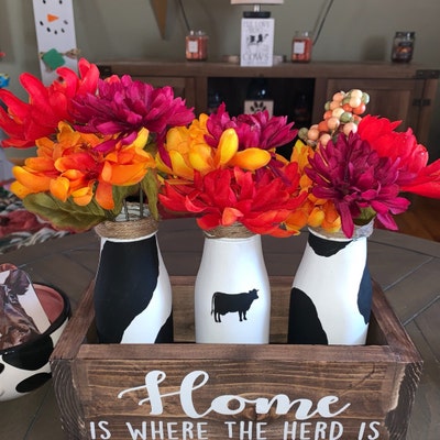 Cow Centerpiece, Milk Bottle Centerpiece, Wood Box Glass Jar ...