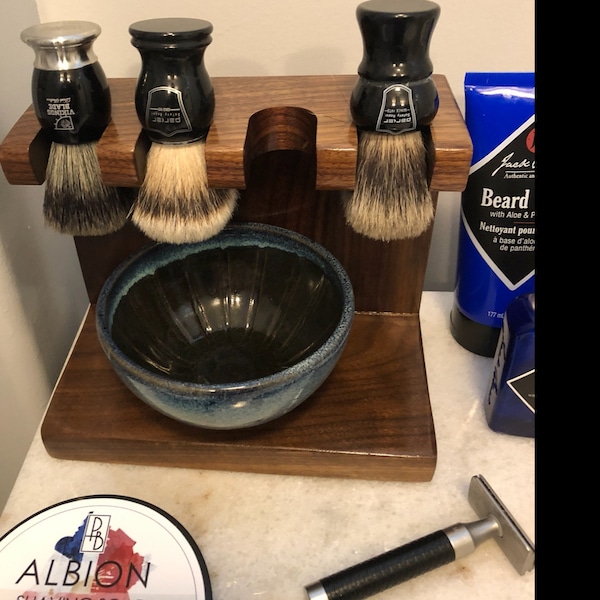 Mens Custom Wood Shaving Brush Stand 4 Brush Slots, Fathers Day Gift ...