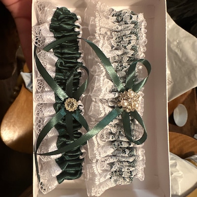 Emerald Dark Green Garter Set, Lace Bridal Garter, Dark Green Wedding ...