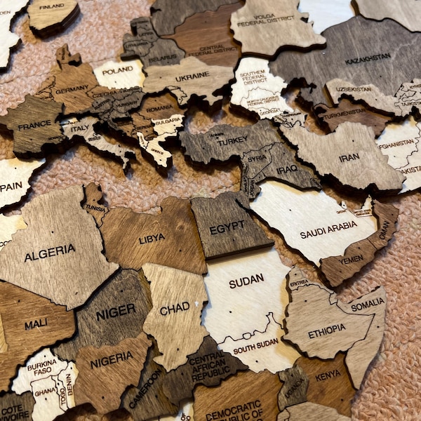 Decowoodmap World Map, Wooden Planisphere, 3D Wooden World Map With ...