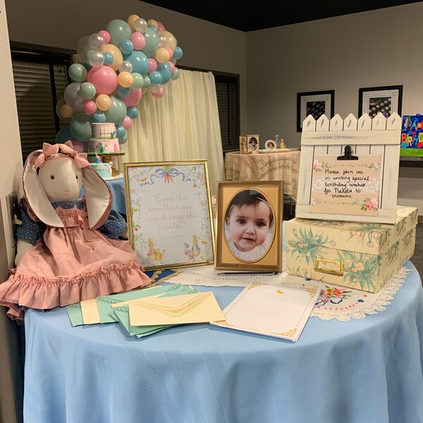 Printable Pink Peter Rabbit Baby Shower Invitation Mother Goose, Flora ...