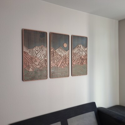 Geometric Mountain Triptych, Three Panels, Rustic Style Wall Art, Mountain Range, Lodge Decor - Etsy