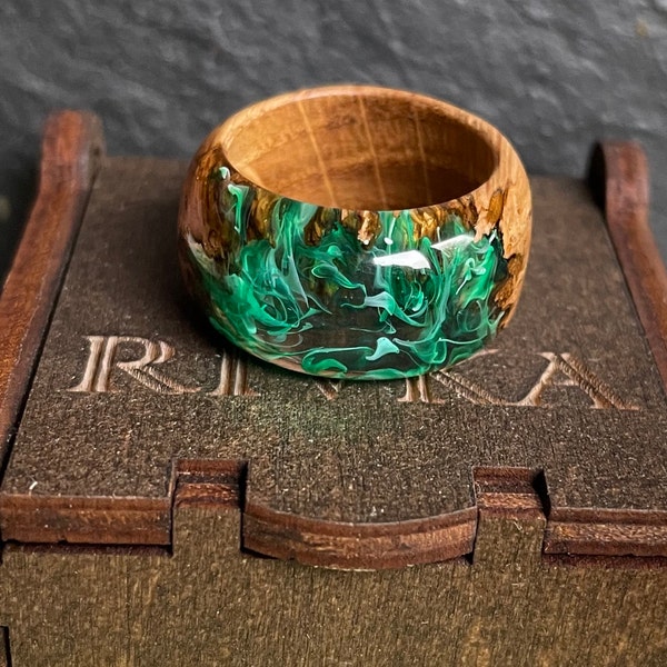 Nature Ring Wood Resin Green Geometric Ring Botanical Resin Ring - Etsy