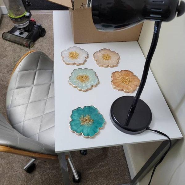 Ocean Inspired Collection - Gold Accented Flower Handmade Resin ...