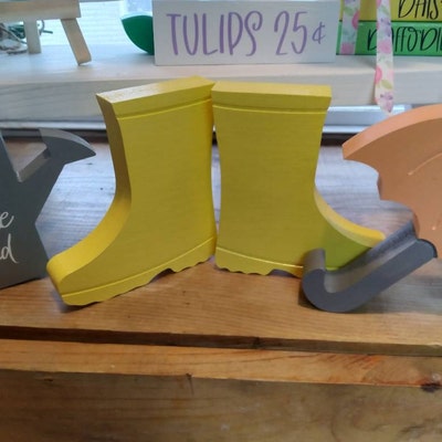 Rain Boots Wood Cutout Freestanding Spring Craft DIY Unfinished Spring ...