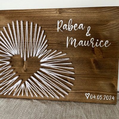 Hochzeitsgeschenk Holz Fadenbild Nagelbild Herz personalisiert - Etsy.de