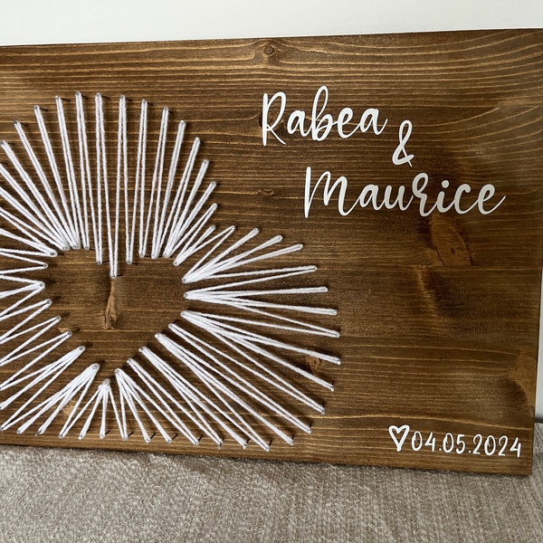 Hochzeitsgeschenk Holz Fadenbild Nagelbild Herz personalisiert - Etsy.de