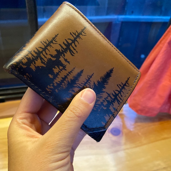 Mens Leather Wallet, Mens Wallet, Trees Wallet, Leather Wallet, Slim ...